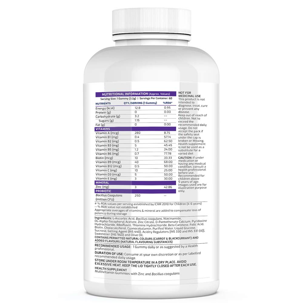 Gritzo Super Multivitamin + Probiotics Gummies for Kids Non-GMO ...