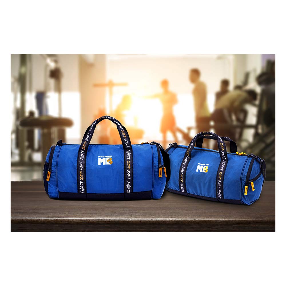 MuscleBlaze Phirse Zidd Kar Gym Bag, Blue, 30L online in India ...