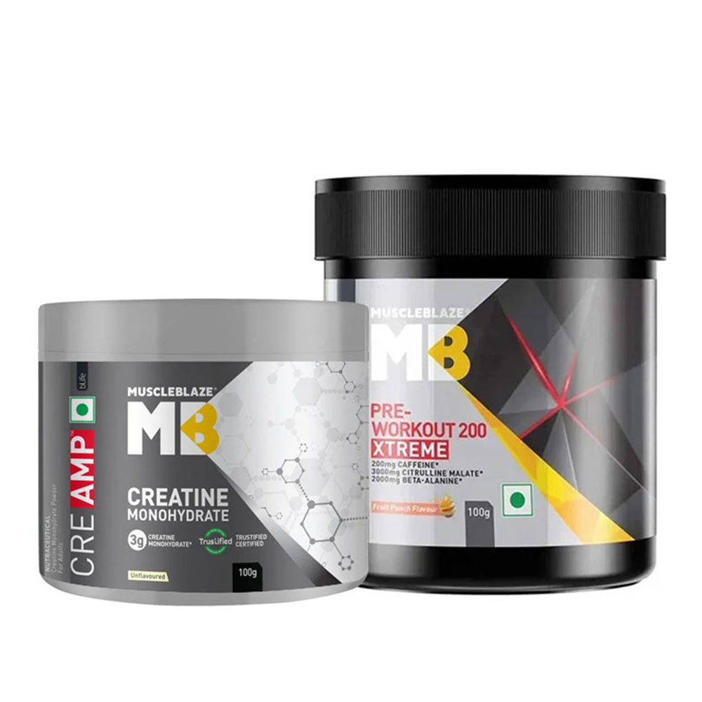 MuscleBlaze Creatine Monohydrate CreAMP & PRE Workout 200 Xtreme 0.22 ...