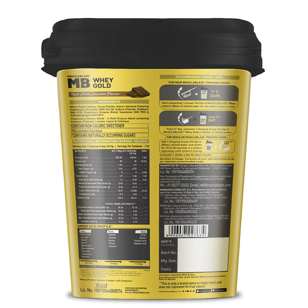 MuscleBlaze Whey Gold Protein Isolate - 4Kg / 8.8 lb, Rich Milk Chocolate