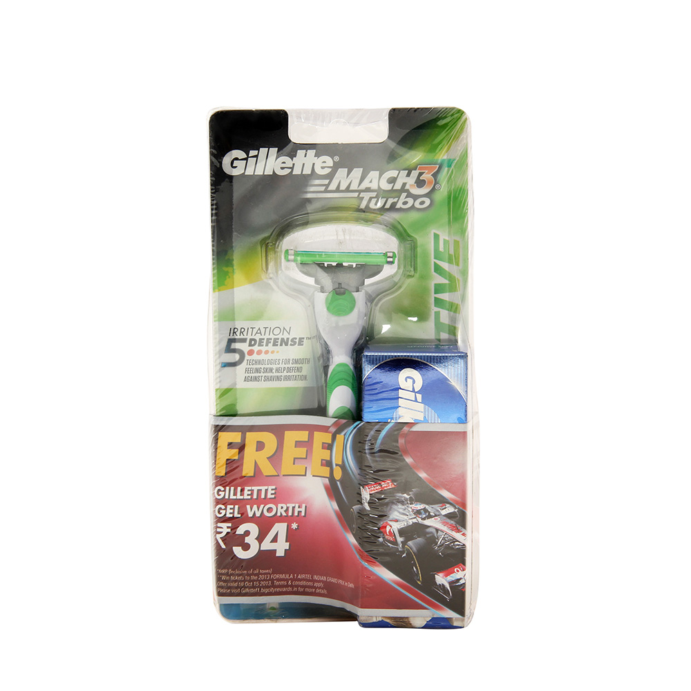 Gillette Mach 3 Sensitive Turbo Razor, Free Tube Shape Shaving at Best ...